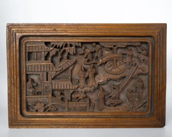 Fine Antique Chinese Relief Carved Wooden Box With Figural Scenes. Qing ...