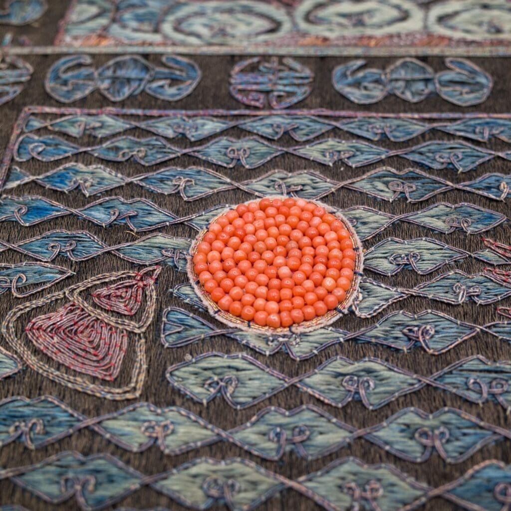 A Pair of Chinese Mandarin Rank Badges with Coral Beads Sun. 19th ...