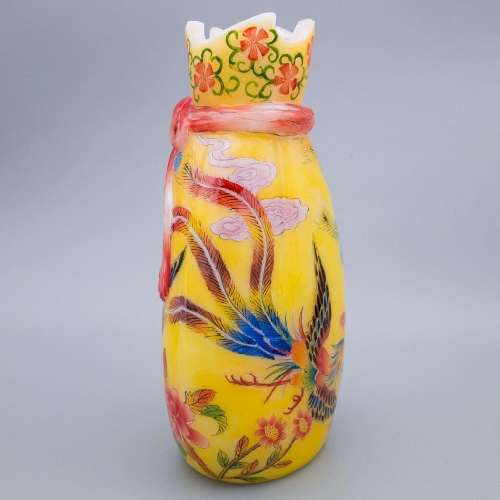 Rare Chinese Enamelled Pouch-shaped Beijing Glass Vase. Apocryphal ...