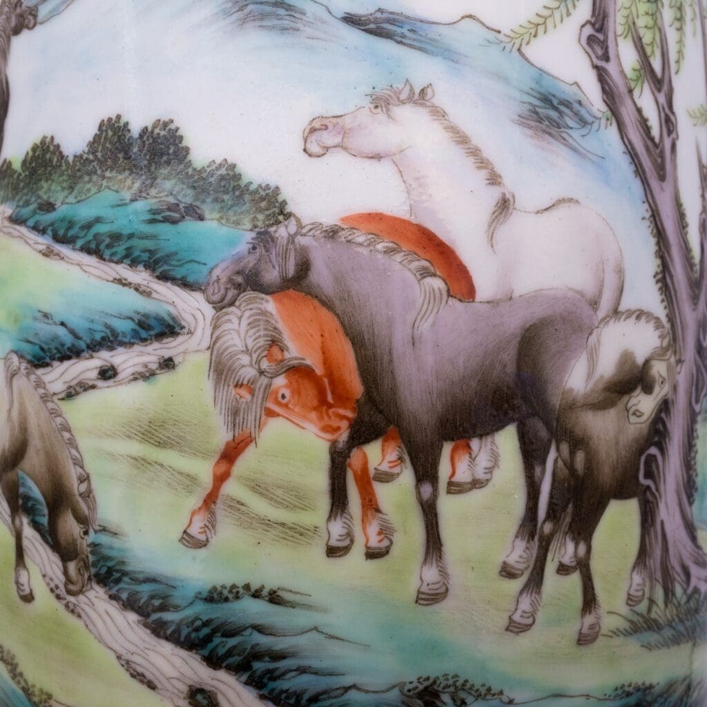 Chinese Famille Rose Porcelain Vase Depicting Eight Horses of Mu Wang ...