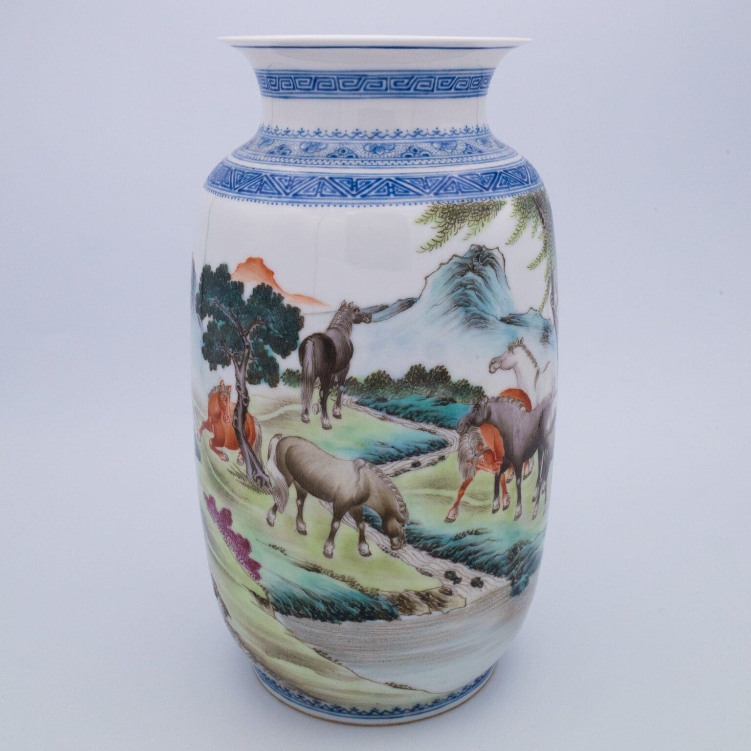 Chinese Famille Rose Porcelain Vase Depicting Eight Horses of Mu Wang ...