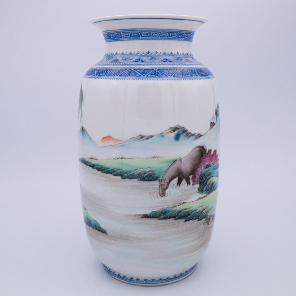 Chinese Famille Rose Porcelain Vase Depicting Eight Horses of Mu Wang ...