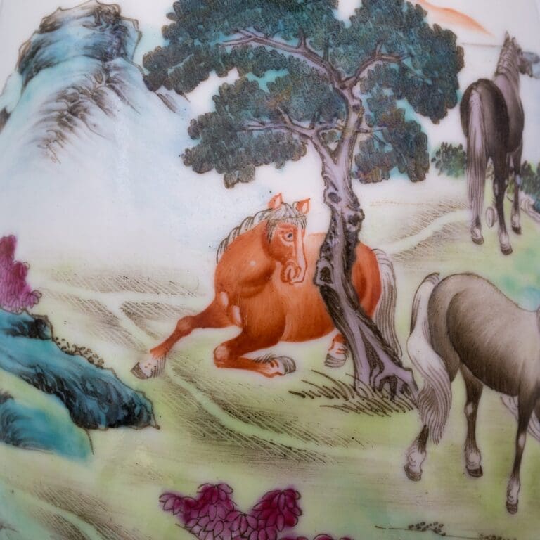 Chinese Famille Rose Porcelain Vase Depicting Eight Horses of Mu Wang ...