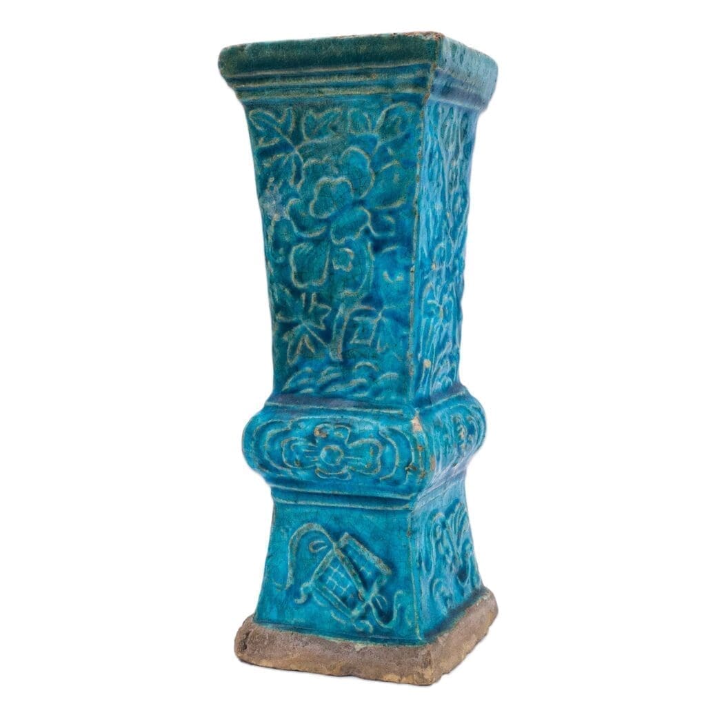 Chinese Ming Dynasty Turquoise Glazed Gu Vase With Relief Moulded ...