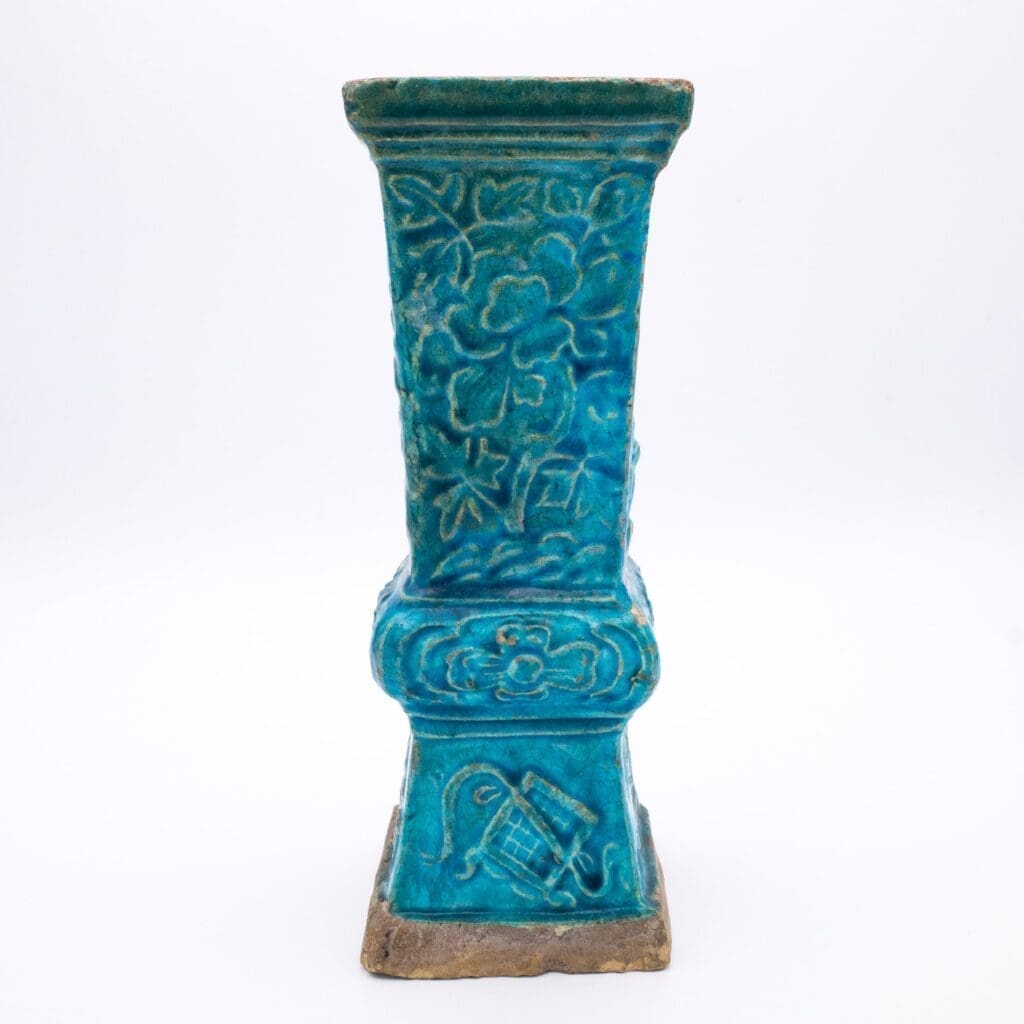 Chinese Ming Dynasty Turquoise Glazed Gu Vase With Relief Moulded ...