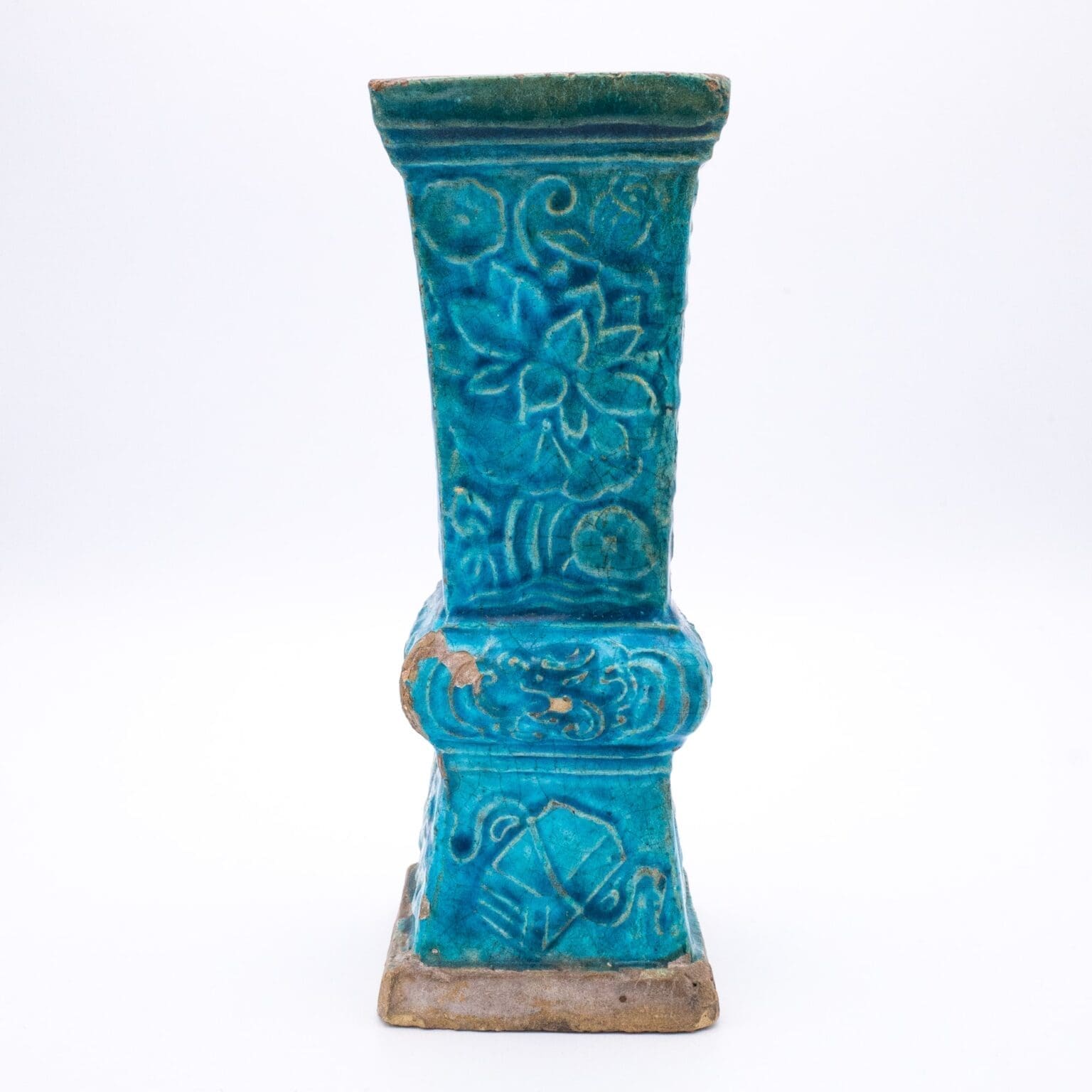 Chinese Ming Dynasty Turquoise Glazed Gu Vase With Relief Moulded ...