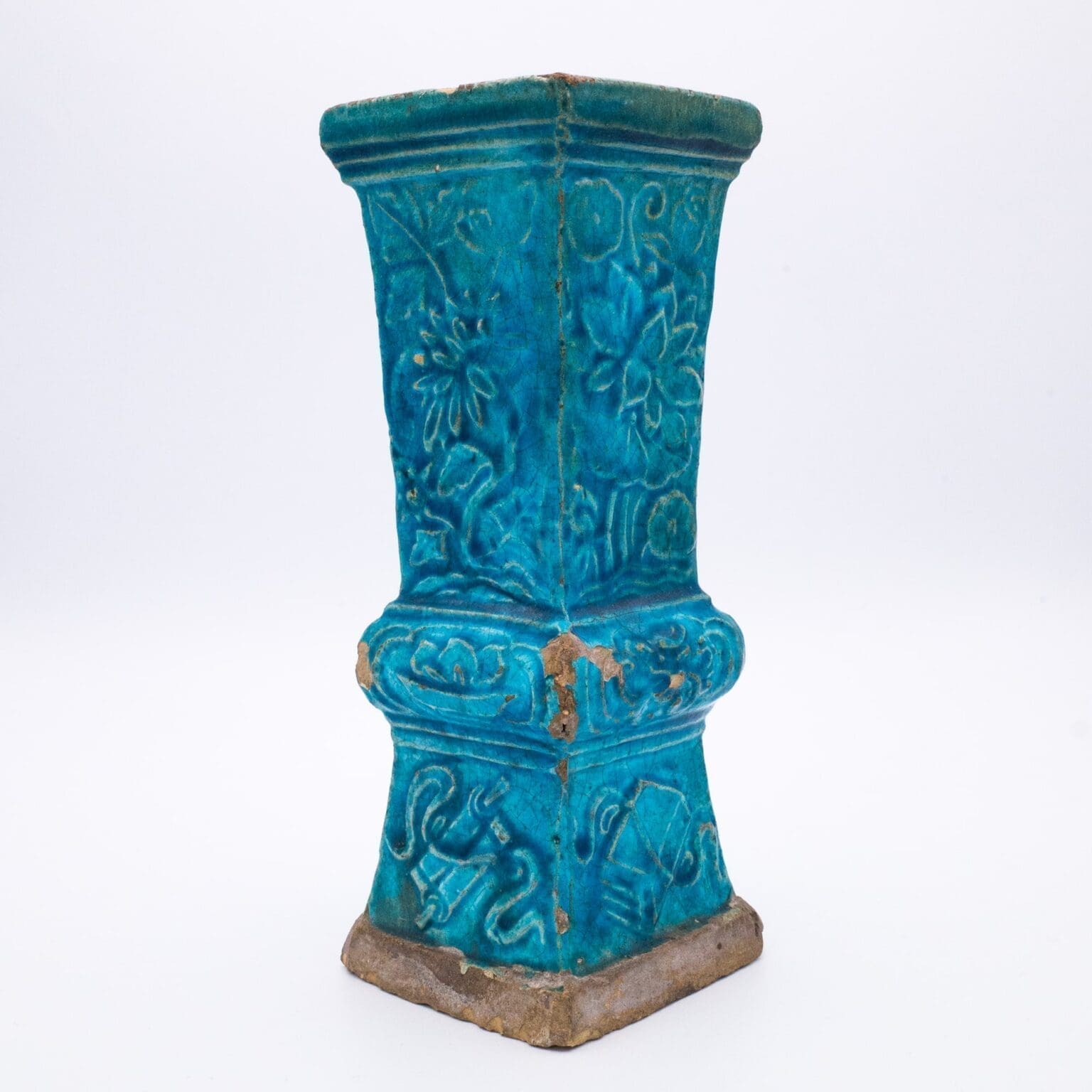 Chinese Ming Dynasty Turquoise Glazed Gu Vase With Relief Moulded ...