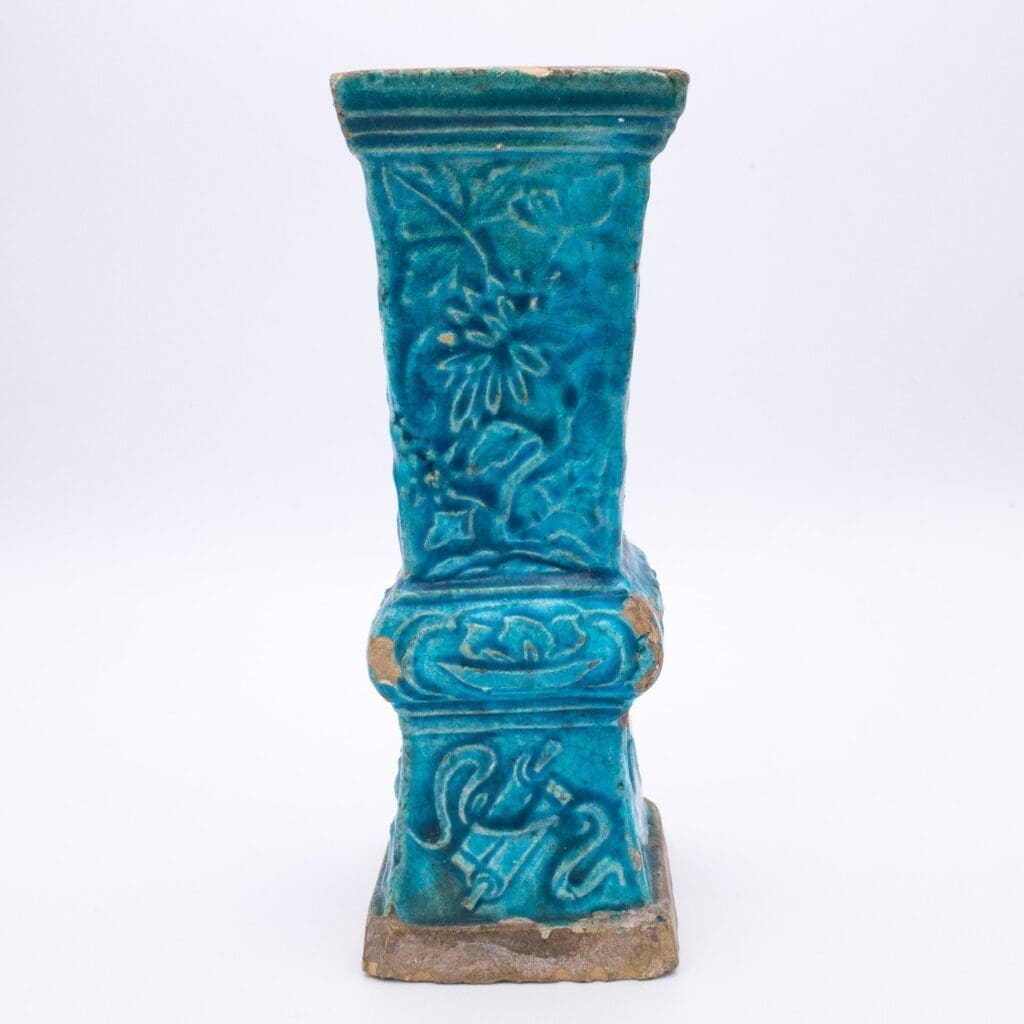 Chinese Ming Dynasty Turquoise Glazed Gu Vase With Relief Moulded ...