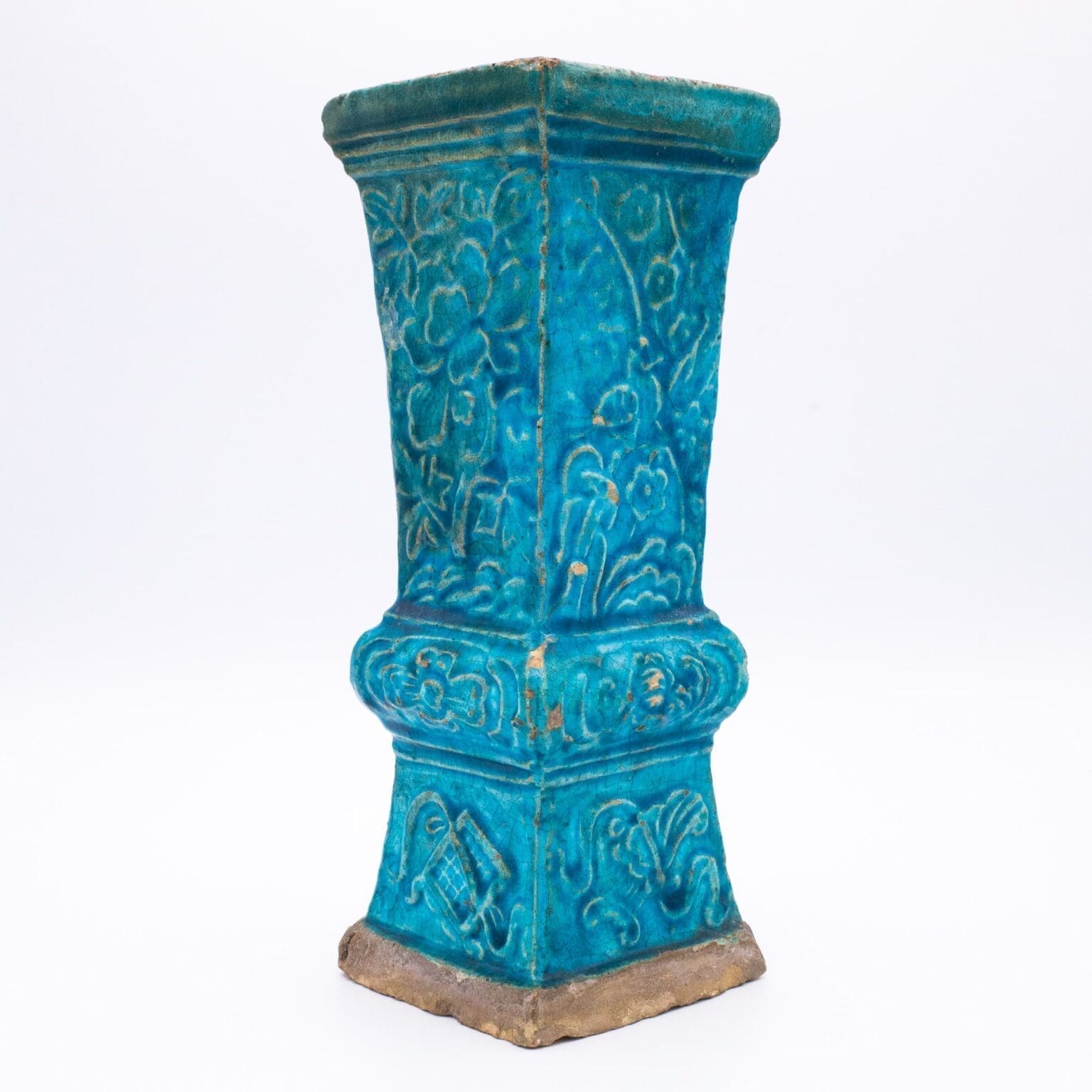 Chinese Ming Dynasty Turquoise Glazed Gu Vase With Relief Moulded ...