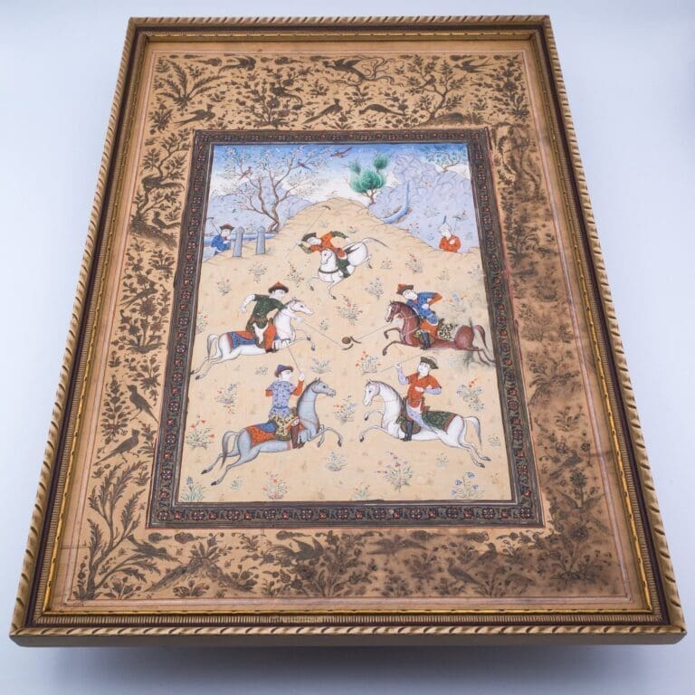 Antique Persian Miniature Painting of Chovgan Polo Game. Folio from ...