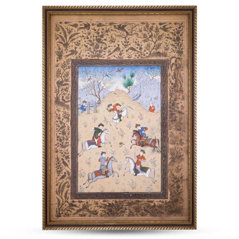 Antique Persian Miniature Painting of Chovgan Polo Game. Folio from ...