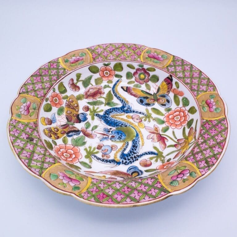 Antique English Clobbered Ironstone Plate with Dragon and Butterfly ...