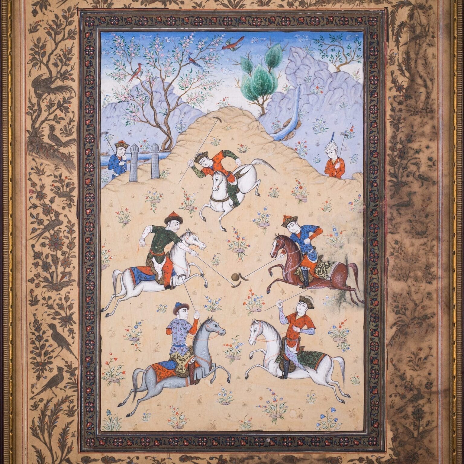 Antique Persian Miniature Painting of Chovgan Polo Game. Folio from ...
