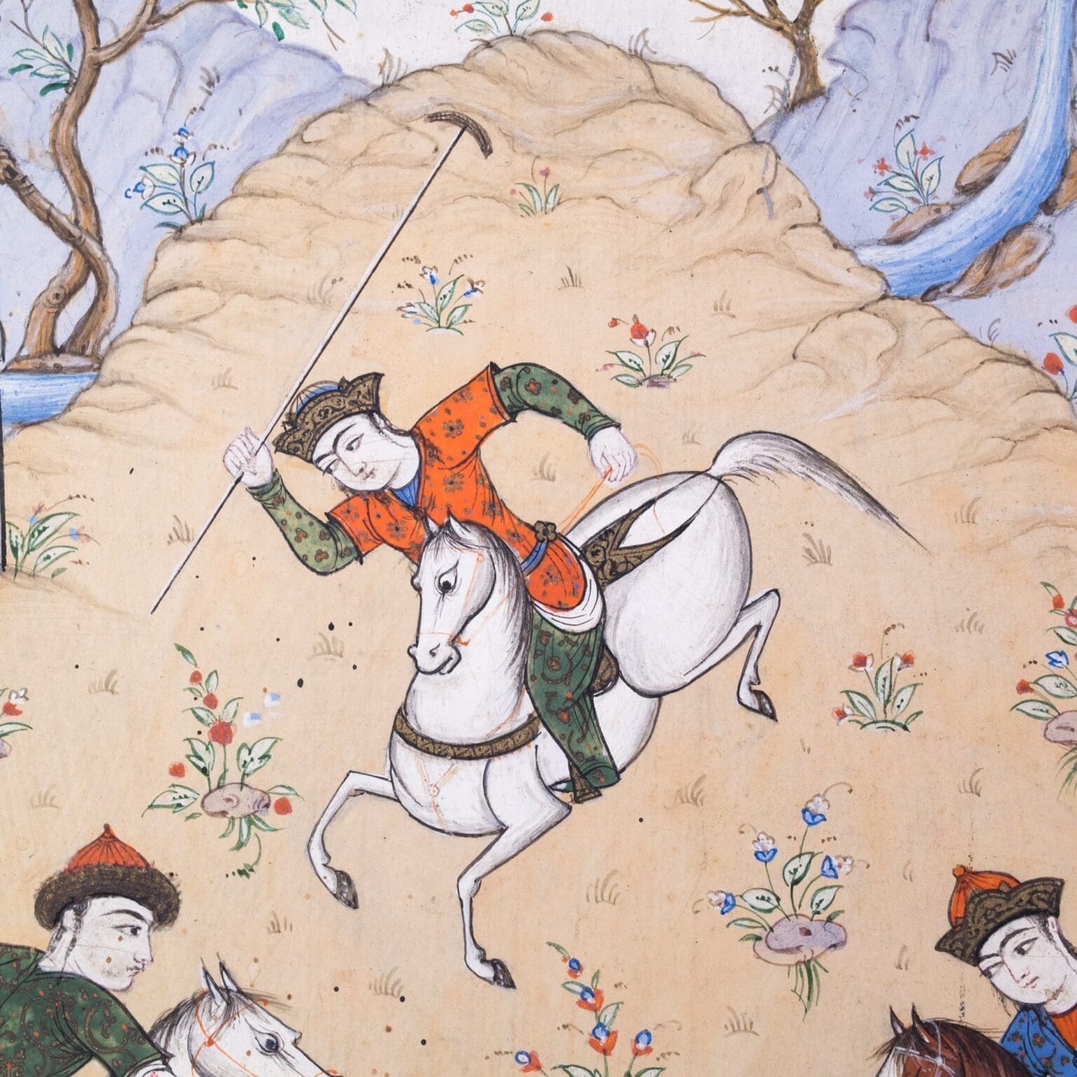 Antique Persian Miniature Painting of Chovgan Polo Game. Folio from ...