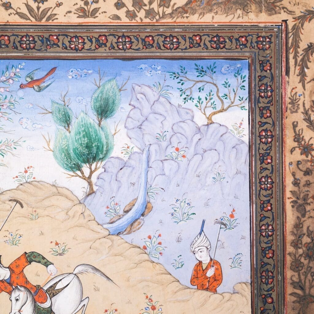 Antique Persian Miniature Painting of Chovgan Polo Game. Folio from ...