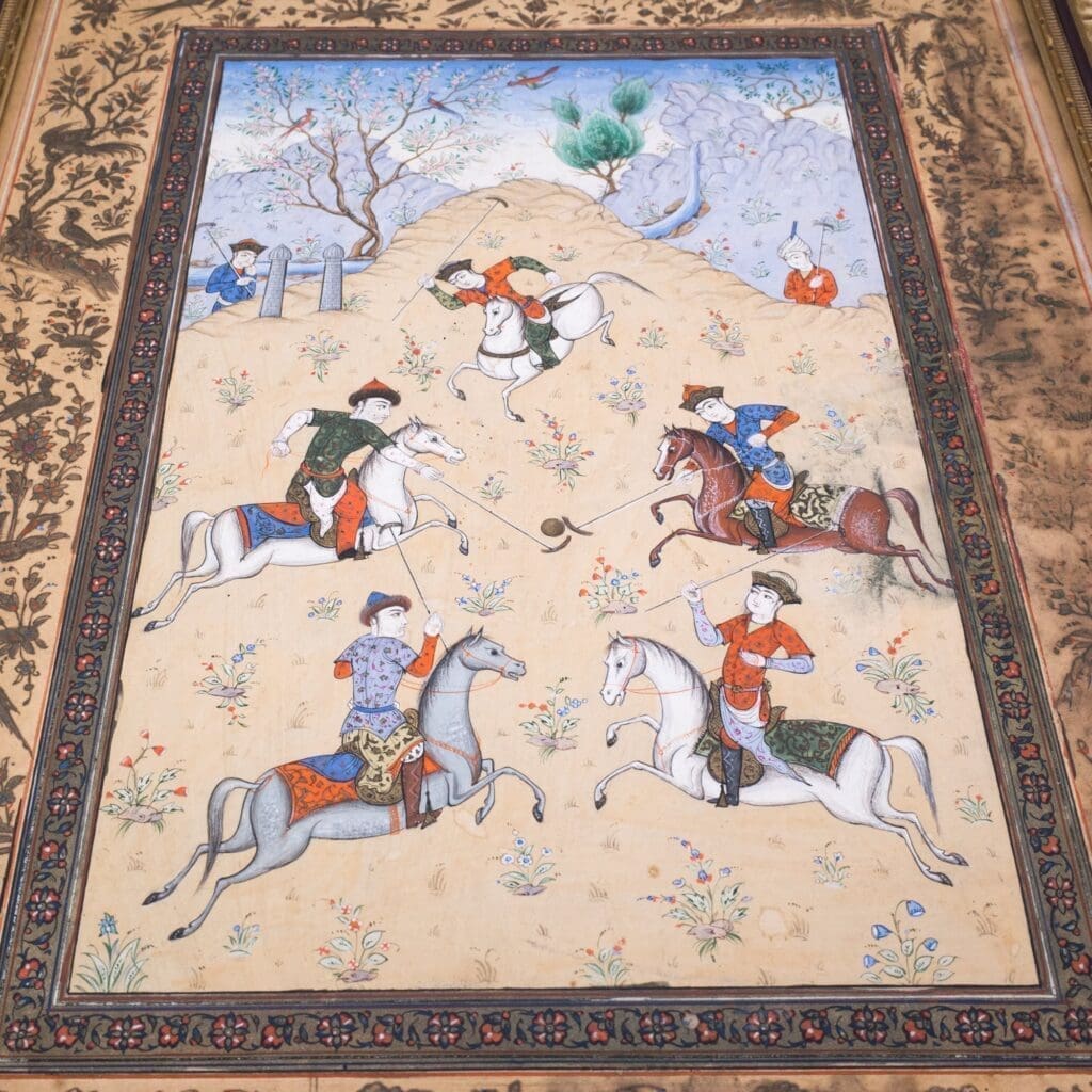 Antique Persian Miniature Painting of Chovgan Polo Game. Folio from ...