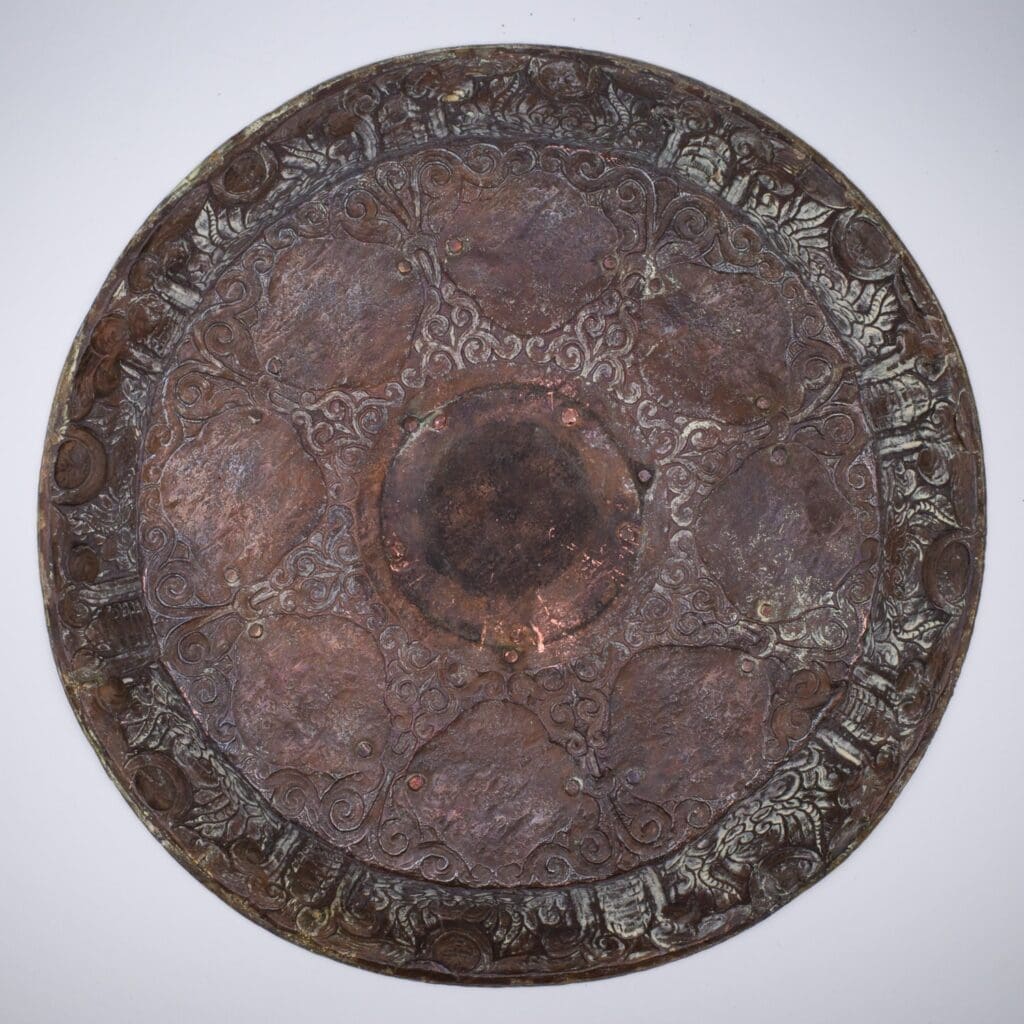 Large Tibetan Buddhist Copper Repousse Plaque With Silver Dragon and ...