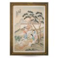 Large Pair of Chinese Paintings on Silk With Calligraphy Inscriptions ...
