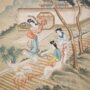 Large Pair of Chinese Paintings on Silk With Calligraphy Inscriptions ...