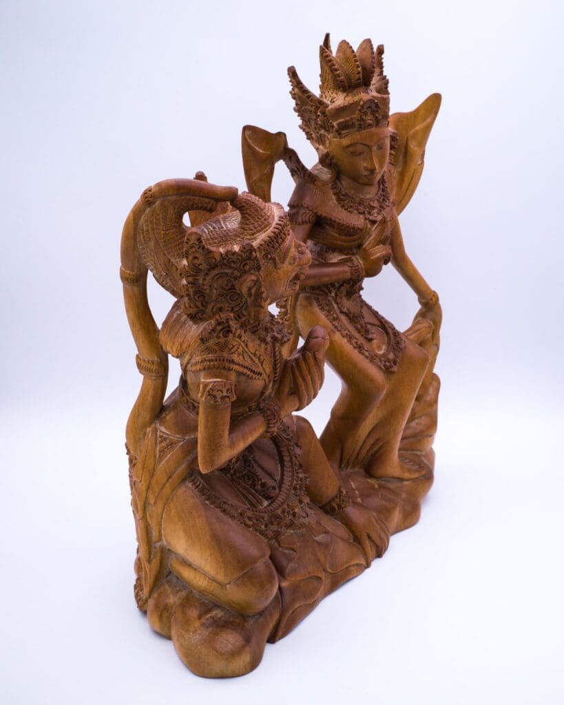 Fine Balinese Wood Carving of Hanuman Presenting Rama's Ring to Sita ...