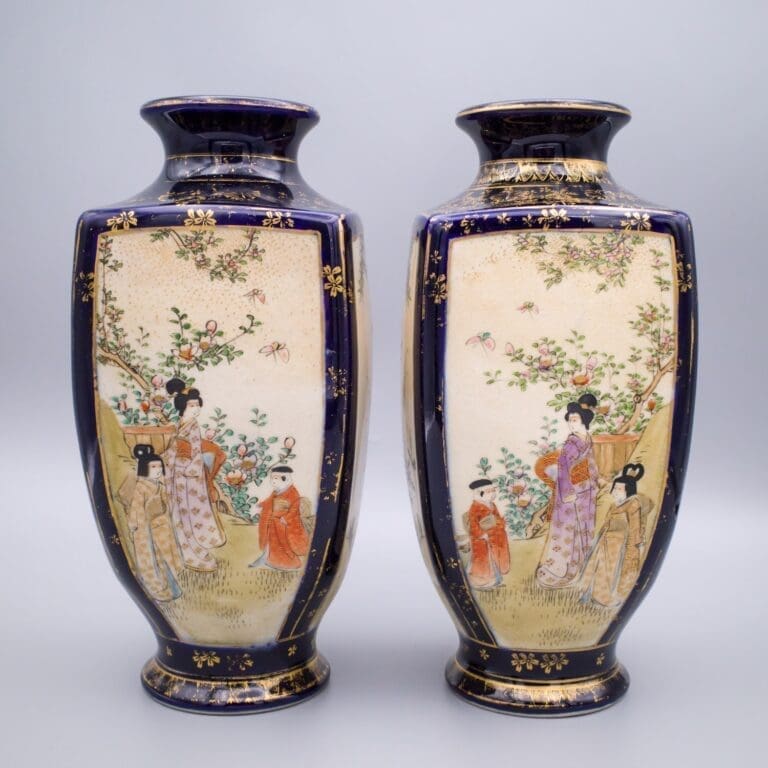 Pair of Antique Japanese Blue-Ground Satsuma Vases by Kusube Sennosuke ...