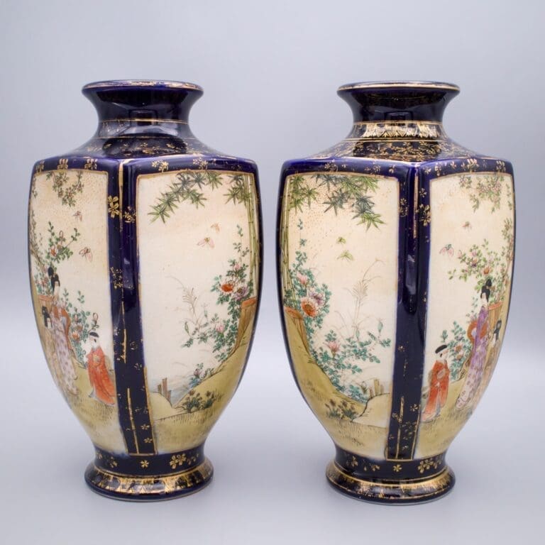 Pair of Antique Japanese Blue-Ground Satsuma Vases by Kusube Sennosuke ...