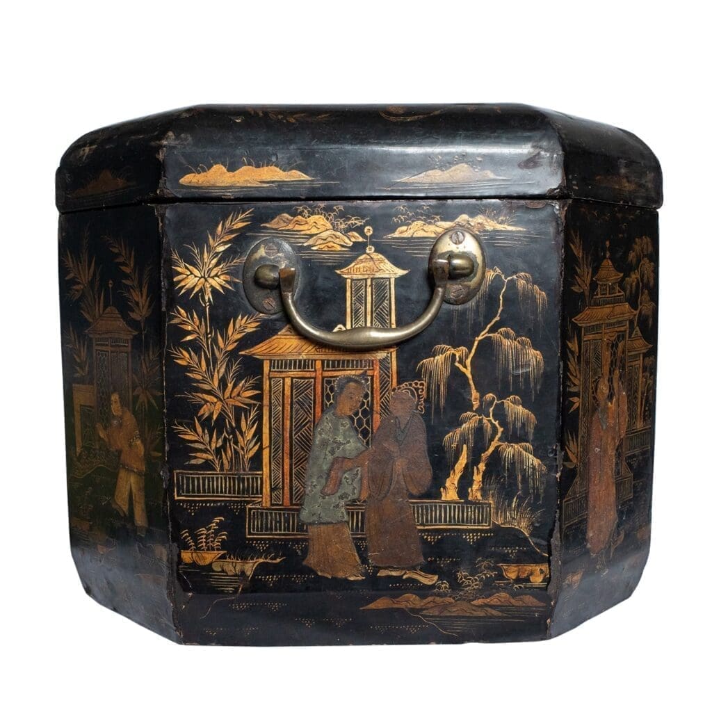 Large Chinese Export Gilt Lacquered Storage Box With Figural Scenes ...