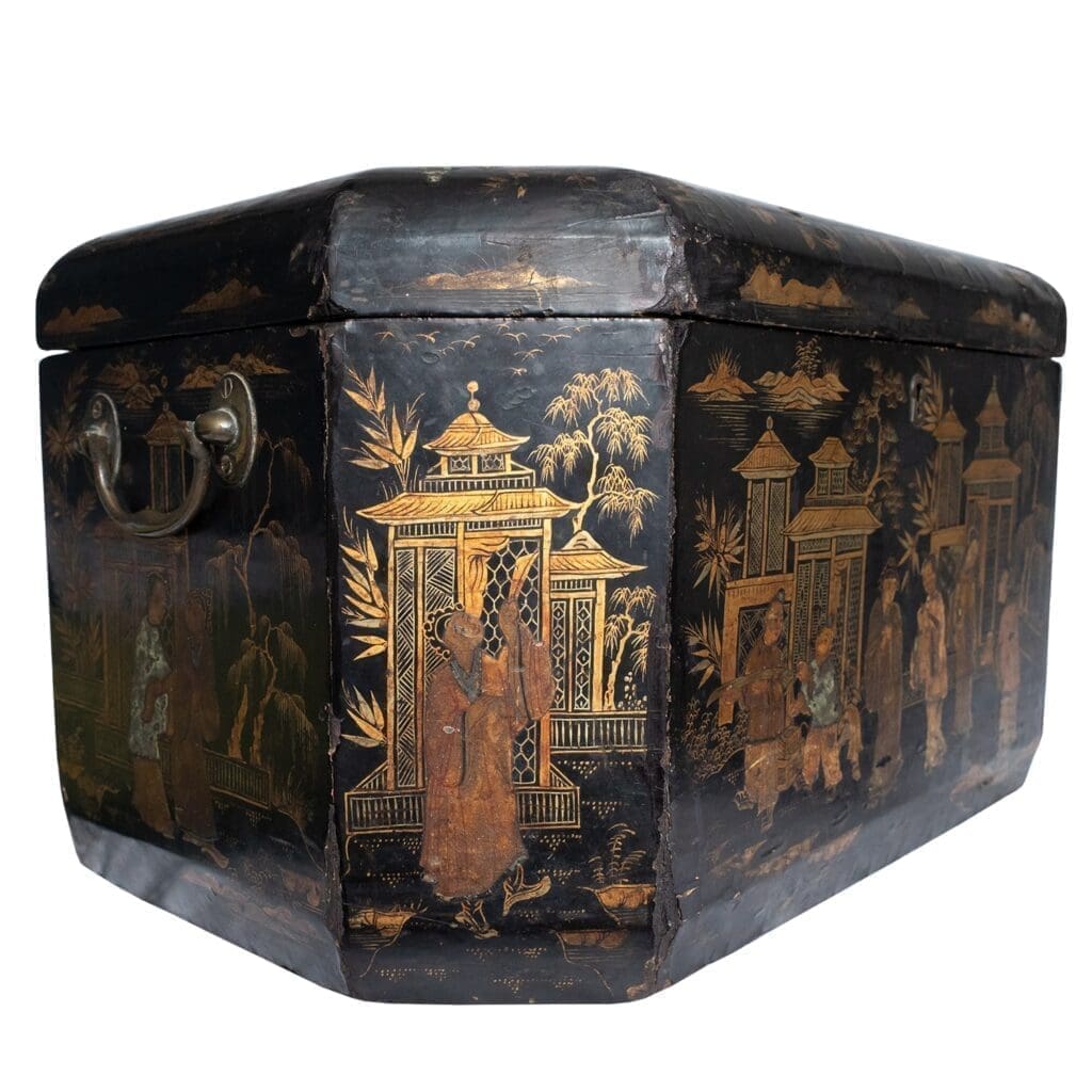 Large Chinese Export Gilt Lacquered Storage Box With Figural Scenes ...