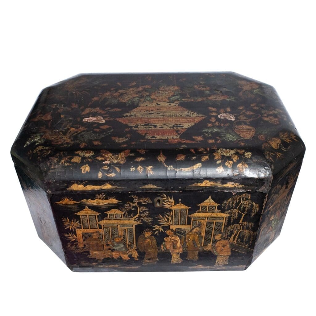 Large Chinese Export Gilt Lacquered Storage Box With Figural Scenes ...