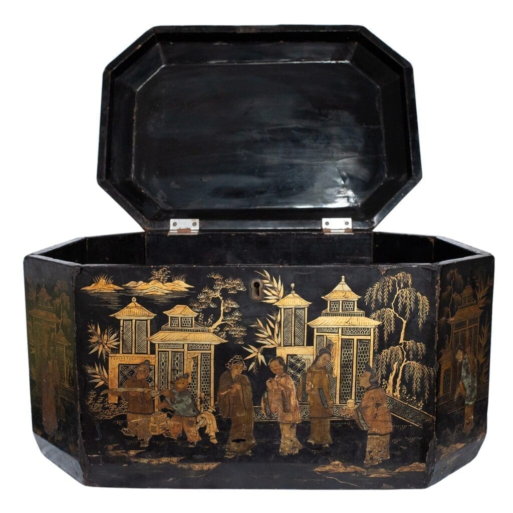Large Chinese Export Gilt Lacquered Storage Box With Figural Scenes ...