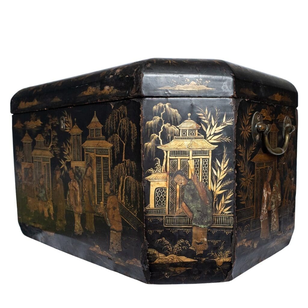 Large Chinese Export Gilt Lacquered Storage Box With Figural Scenes ...
