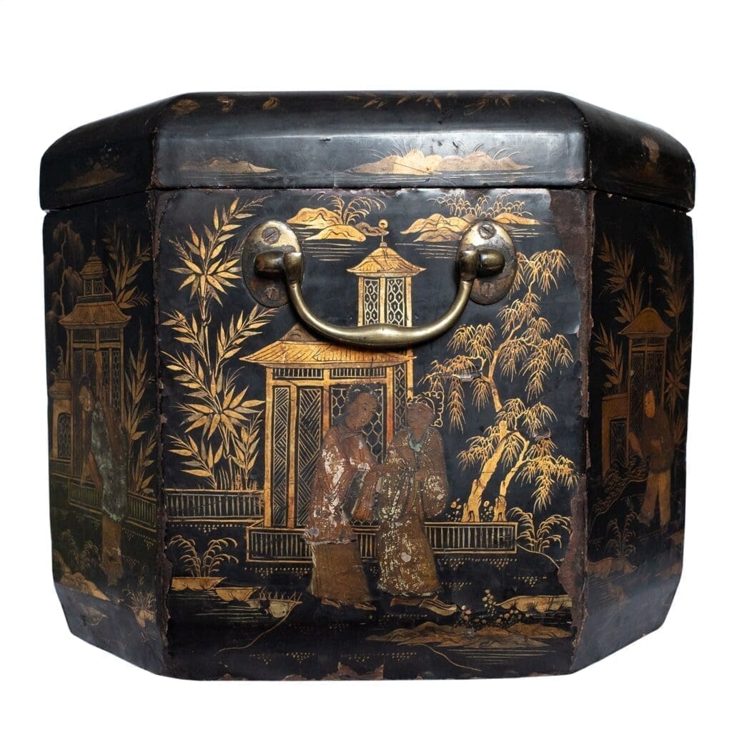 Large Chinese Export Gilt Lacquered Storage Box With Figural Scenes ...