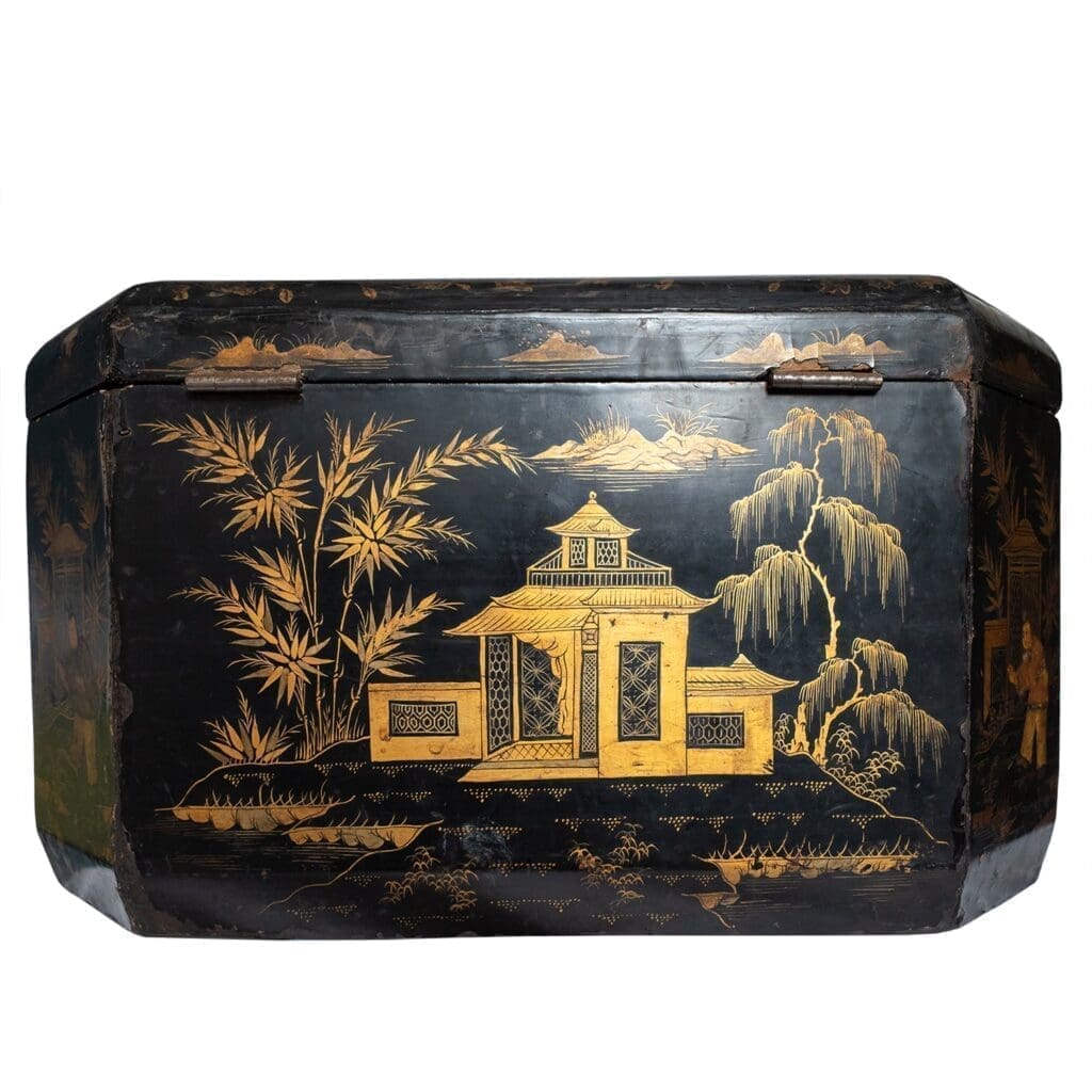 Large Chinese Export Gilt Lacquered Storage Box With Figural Scenes ...