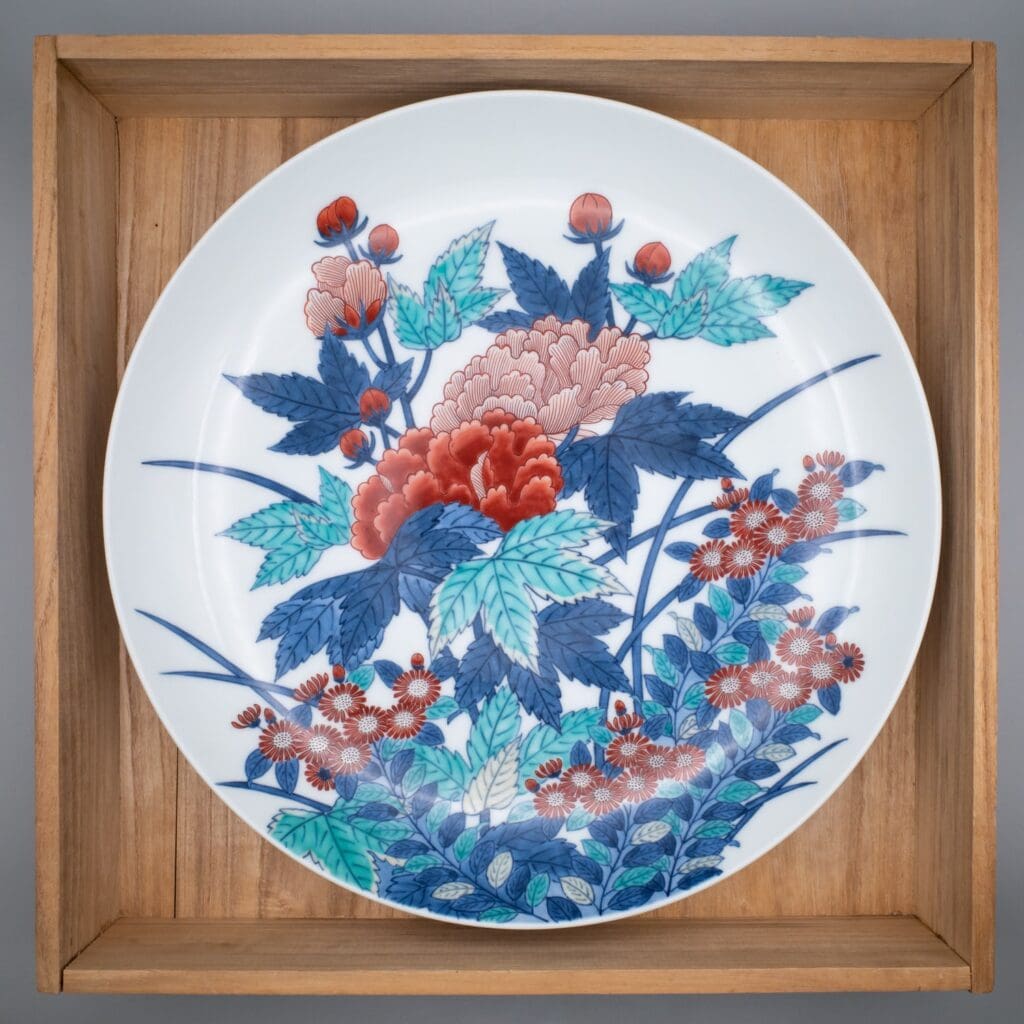 Large Japanese Iro Nabeshima Porcelain Charger Plate by Imaizumi Imaemon. 20th century ...