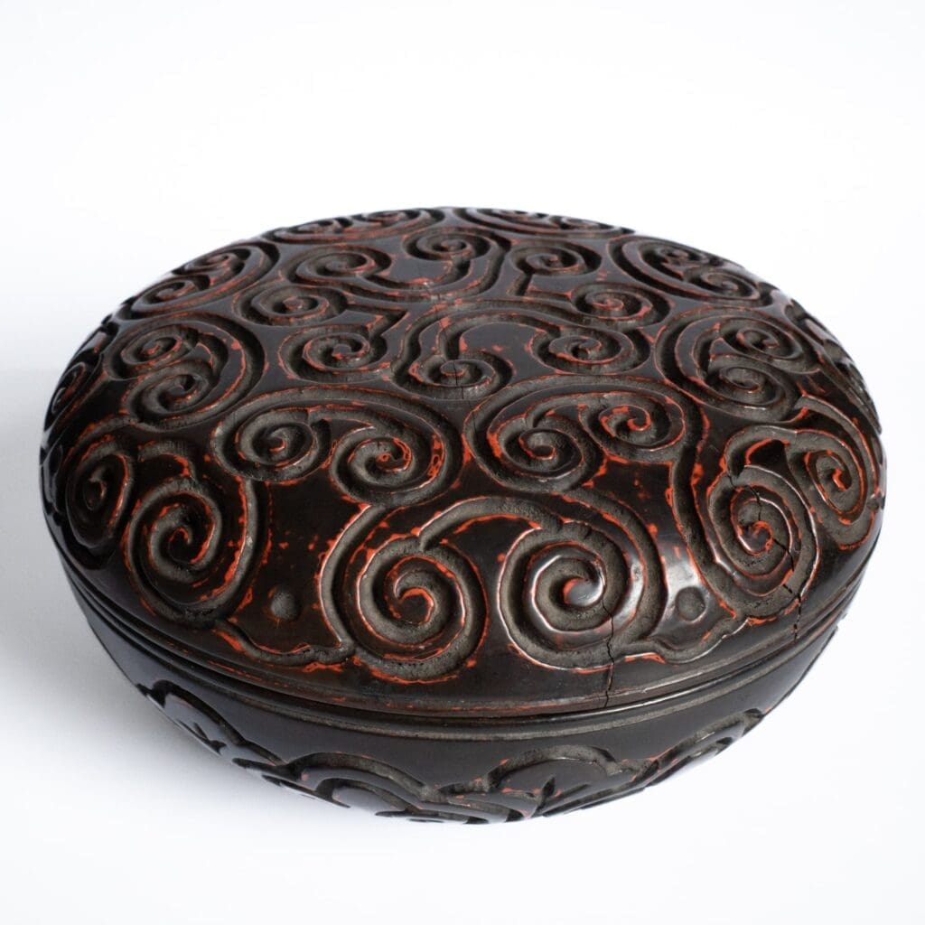 Antique Chinese Carved Tixi Lacquer Circular Box and Cover. Guri Ware ...