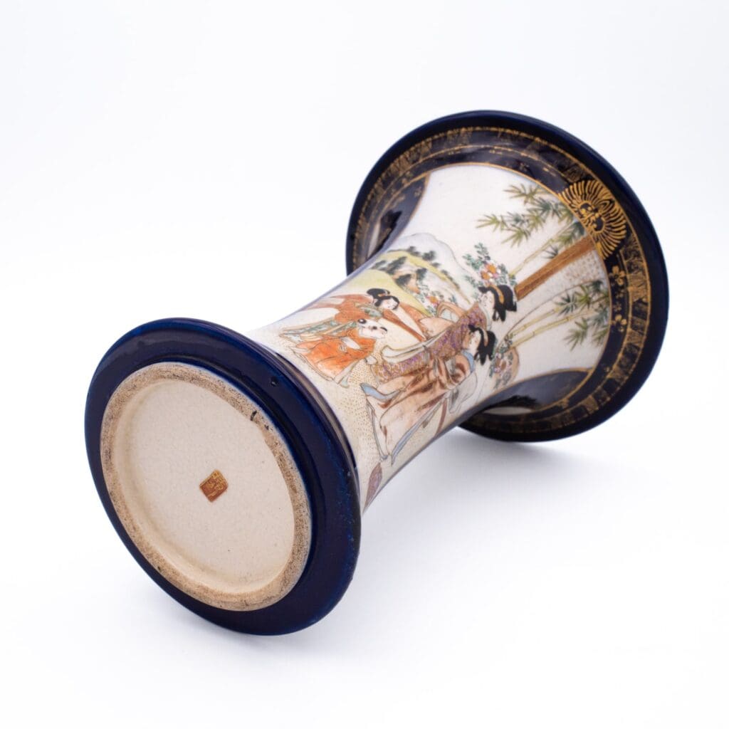 Antique Japanese Blue-Ground Satsuma Trumpet Vase by Kusube 楠部. Meiji ...