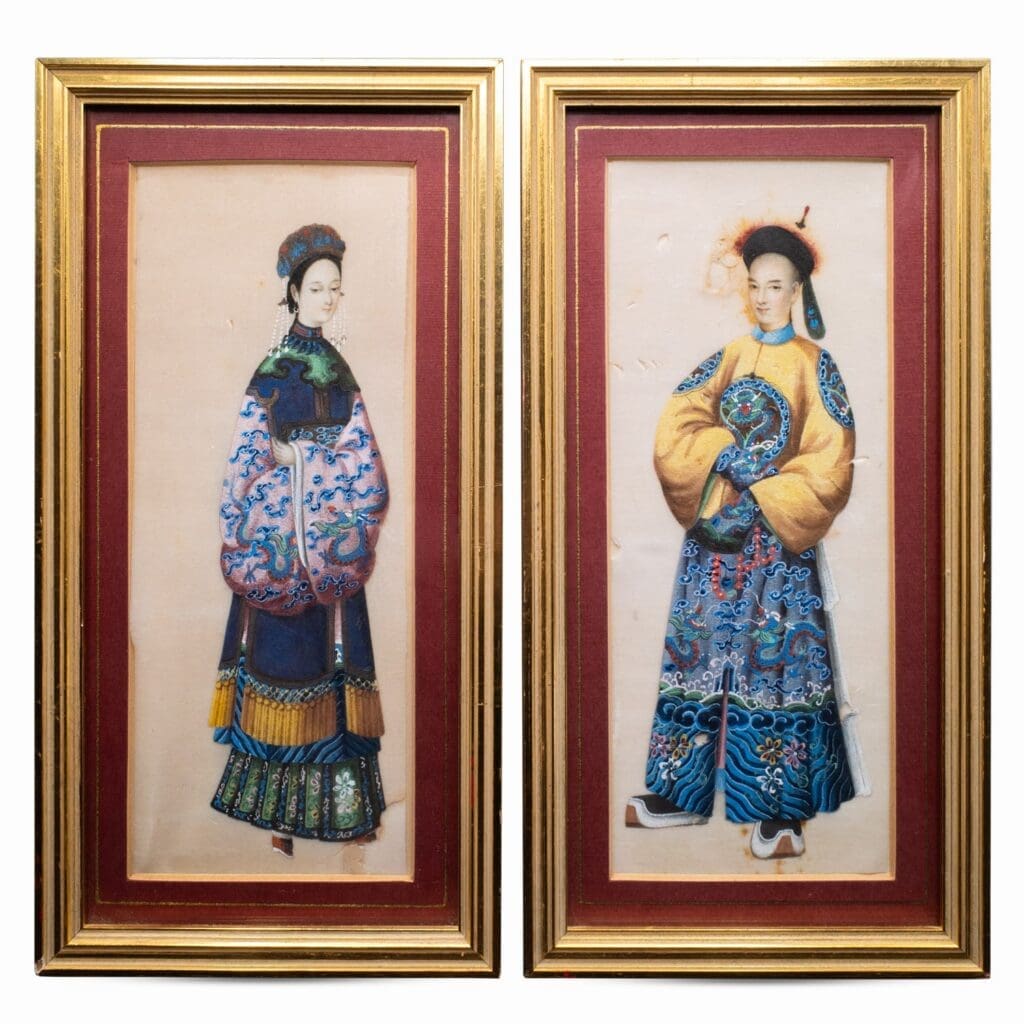 Pair of Chinese Antique Export Paintings on Pith Paper. 19th Century ...