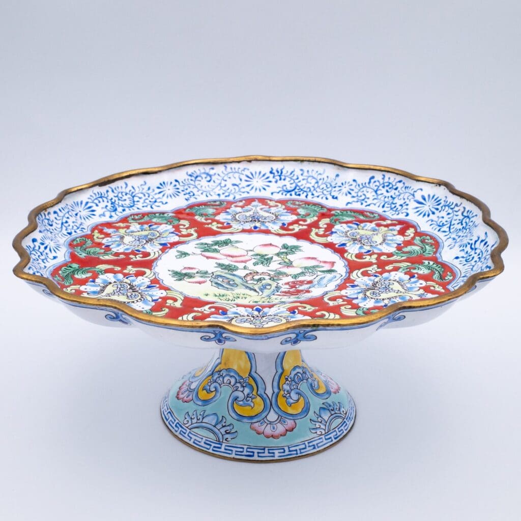 Fine Chinese Vintage Canton Enamel Tazza Pedestal Dish With Auspicious ...