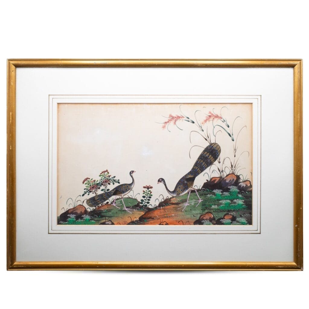 Large Chinese Export Painting on Pith Paper With Exotic Birds. Qing ...