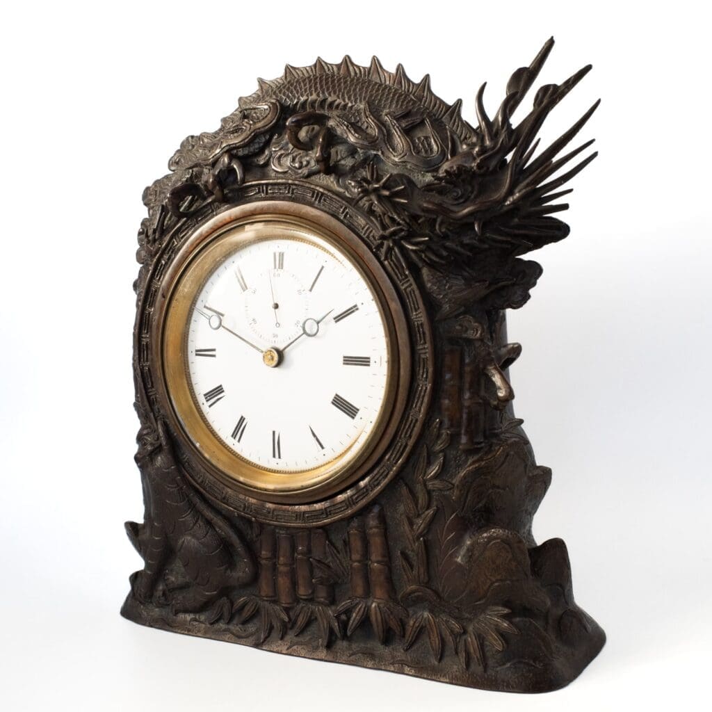 Fine Antique Japanese Bronze Mantel Clock With Dragon and Tiger. 19th ...