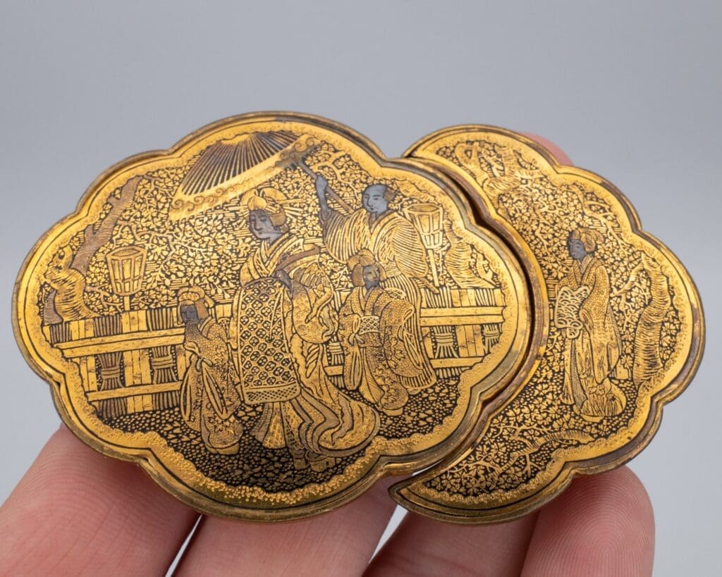 Antique Japanese Damascene Mixed Metal Belt Buckle Fujii Yoshitoyo ...